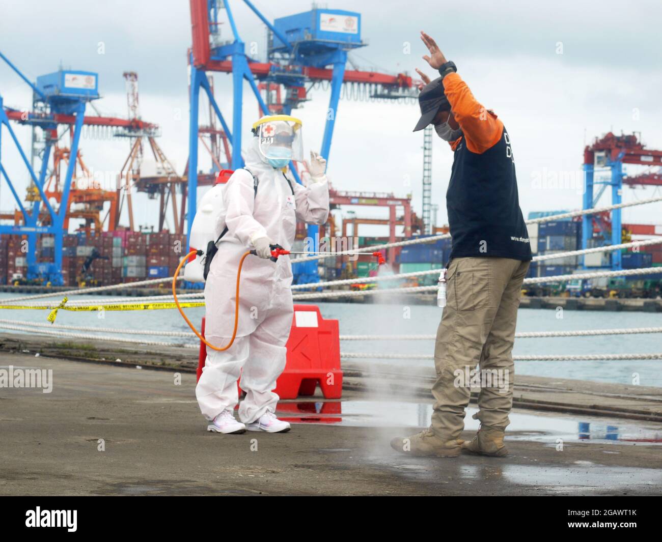 Spraying of disinfectant liquid in order to sterilize of various ...