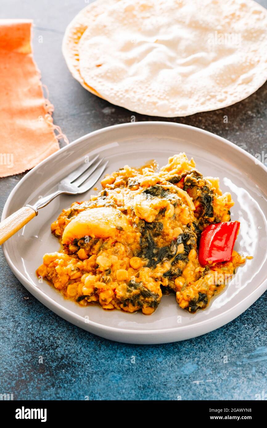 Indian Vegetarian Dish of Dhal - Dal - with Spinach and Potato ...