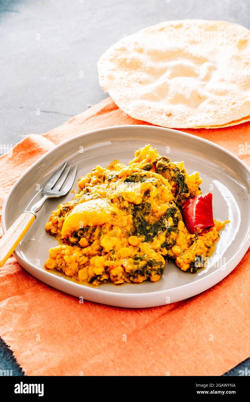 Indian Vegetarian Dish of Dhal - Dal - with Spinach and Potato ...