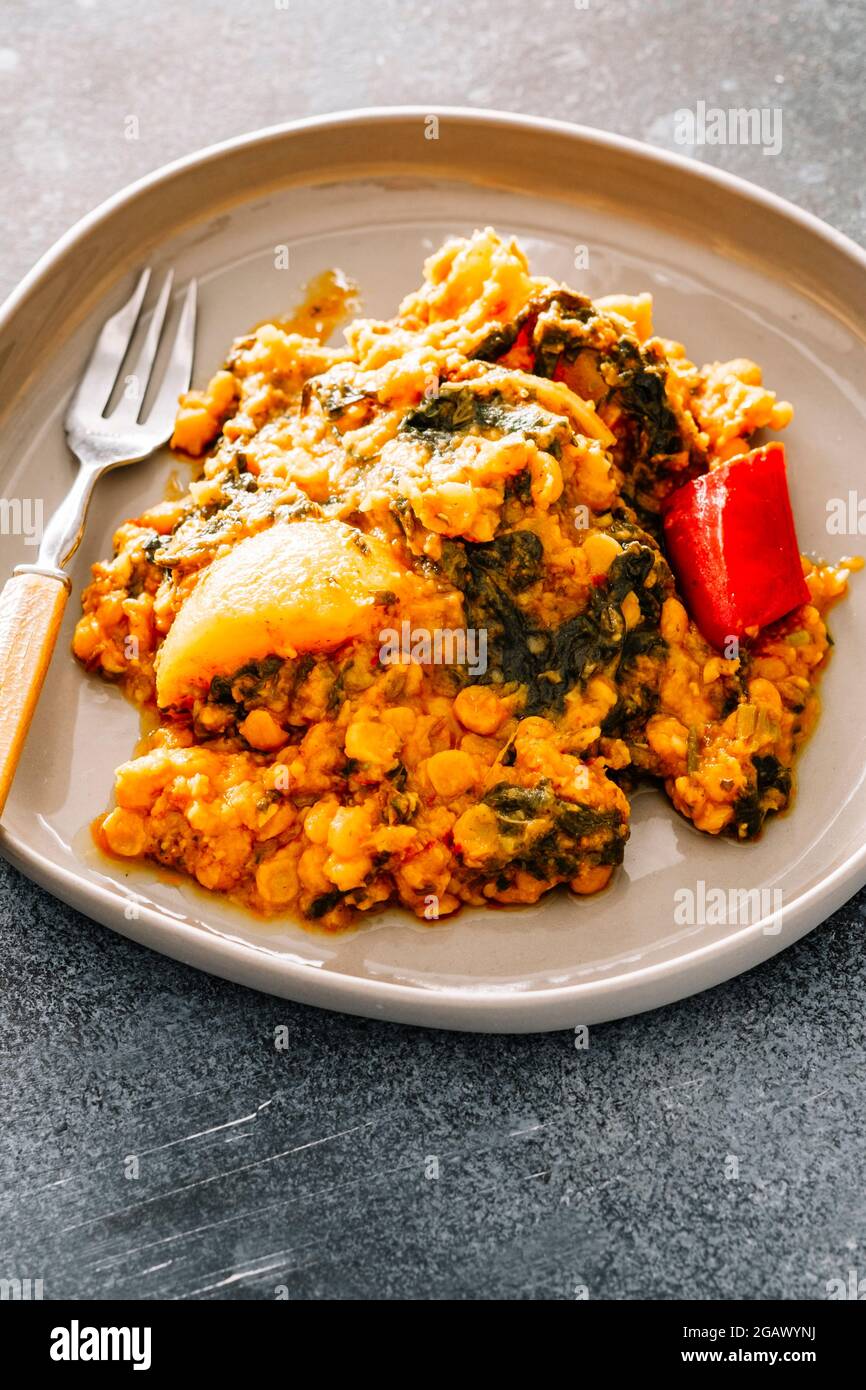 Indian Vegetarian Dish of Dhal - Dal - with Spinach and Potato ...