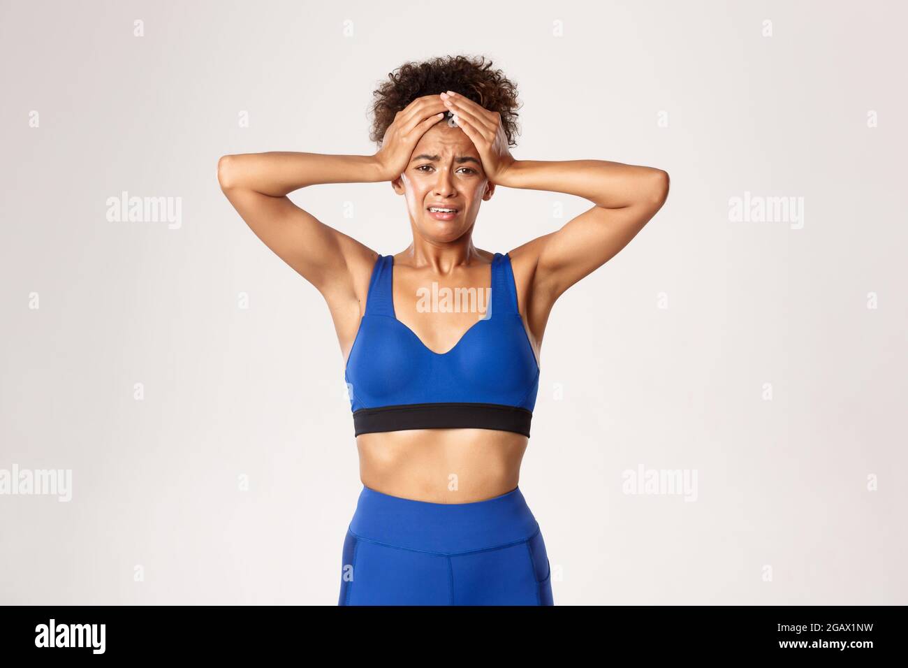 Concept of sport and workout. Distressed and anxious african-american ...