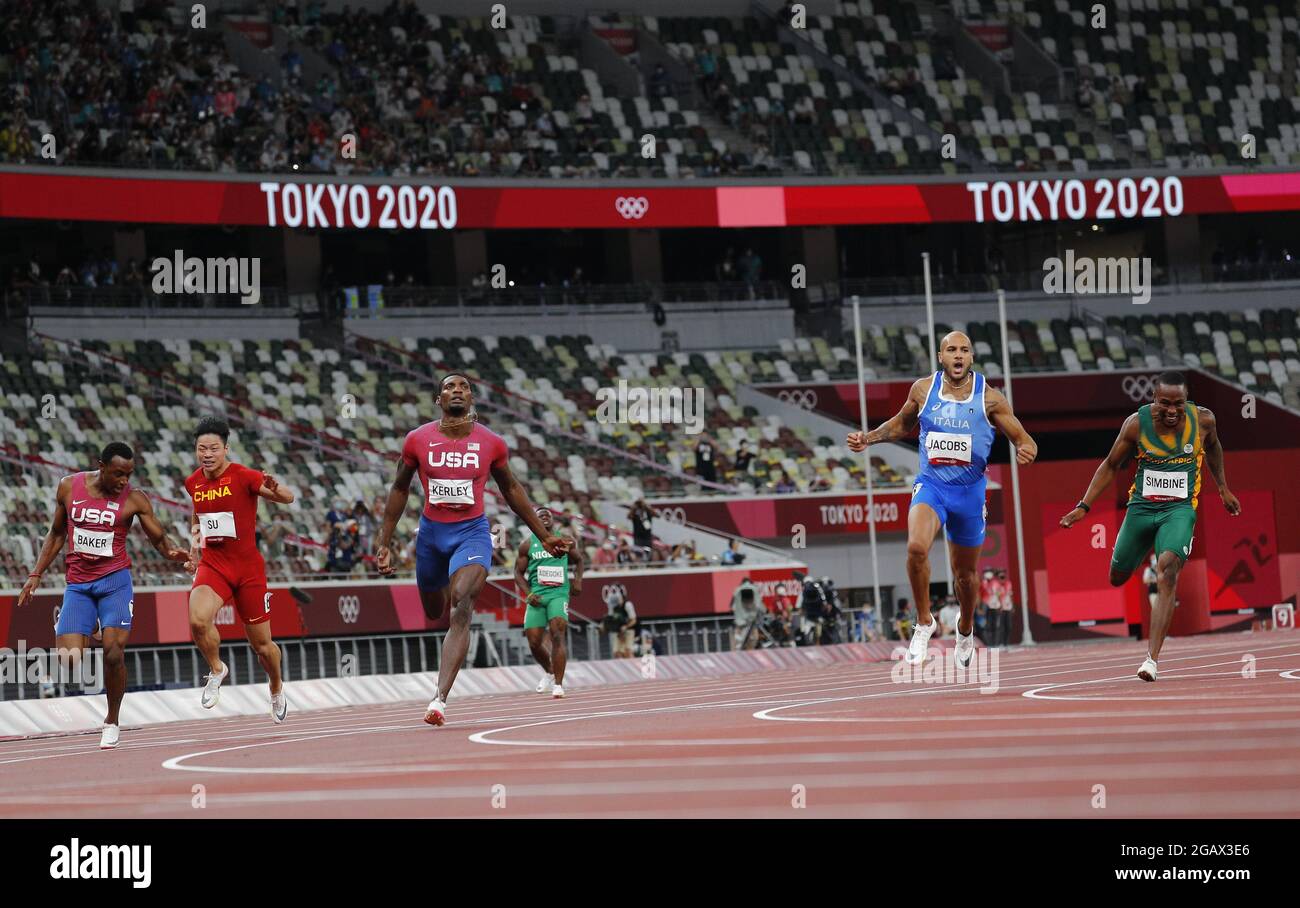 Tokyo, Japan. 01st Aug, 2021. Lamont Marcell Jacobs of Italy (2nd-R ...
