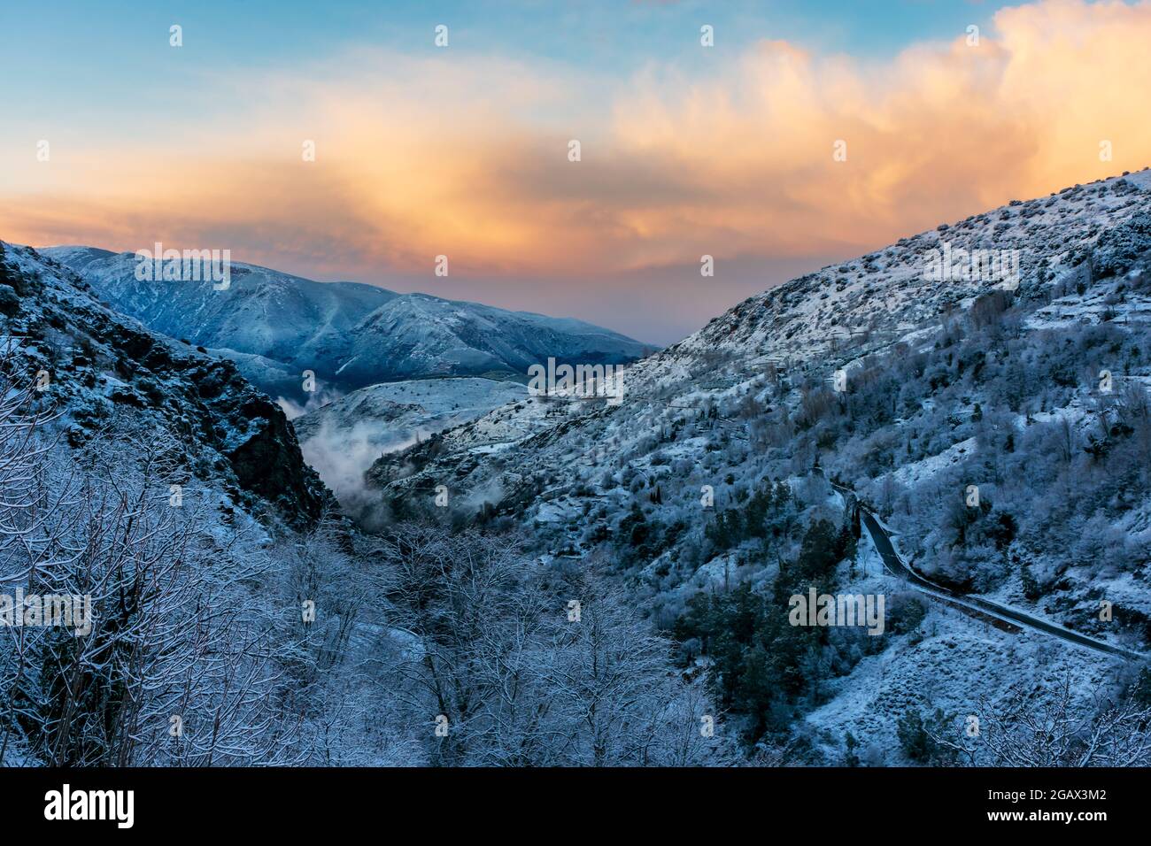 Landscape of the Poqueira ravine after an intense snowfall Stock Photo ...