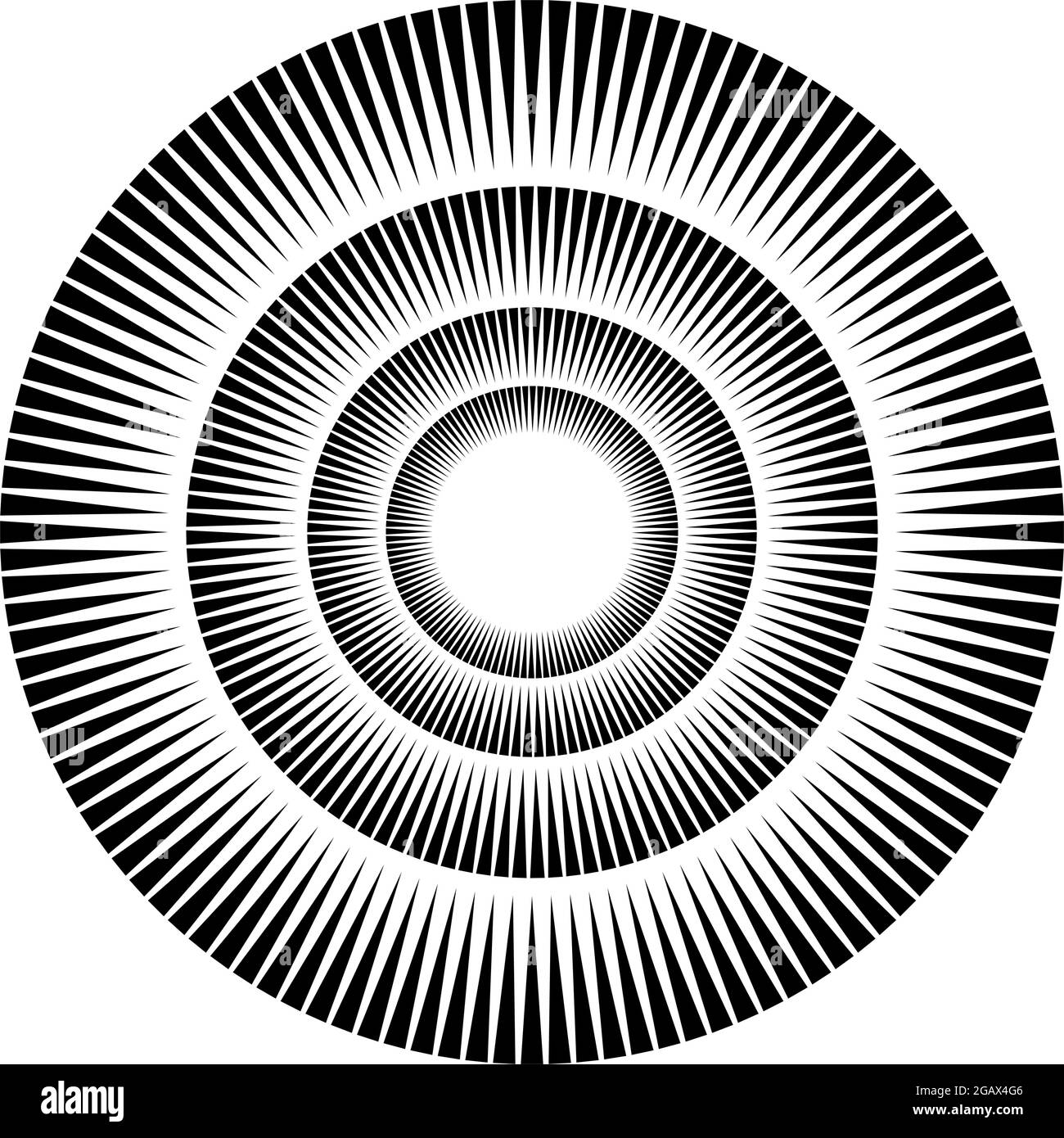 Radial, concentric, circular triangles shape, design element, icon ...