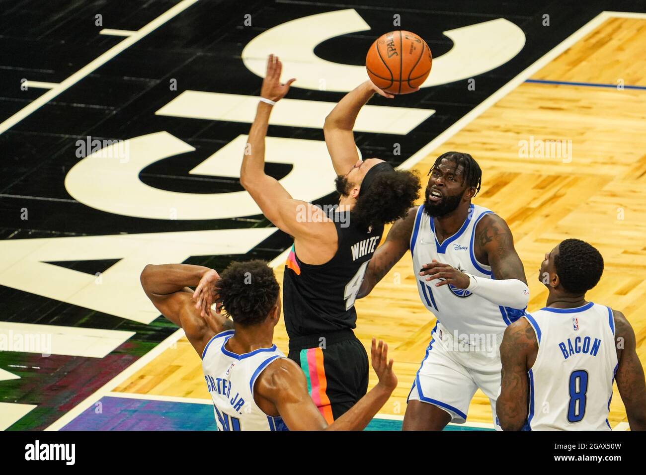 Orlando, Florida, USA, April 12, 2021, San Antonio Spurs Point Guard ...