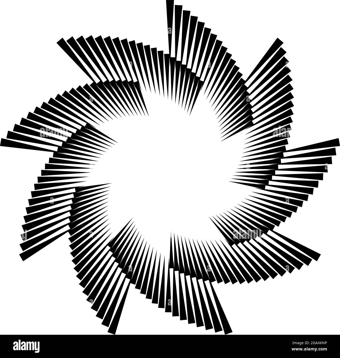 Radial, concentric, circular triangles shape, design element, icon ...