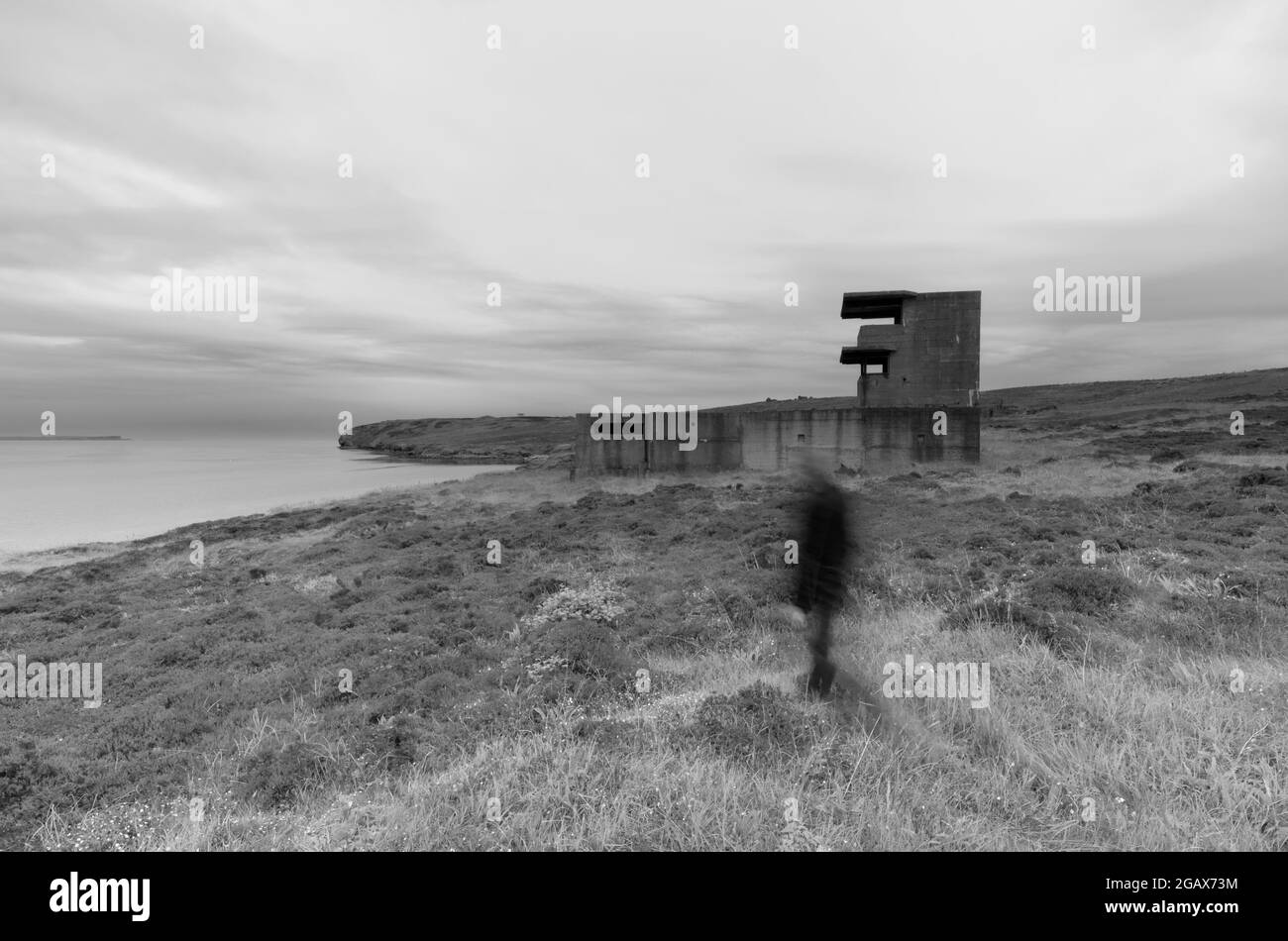 WWII Buchanan Battery with ghostly figure, Isle of Flotta, Orkney Stock ...