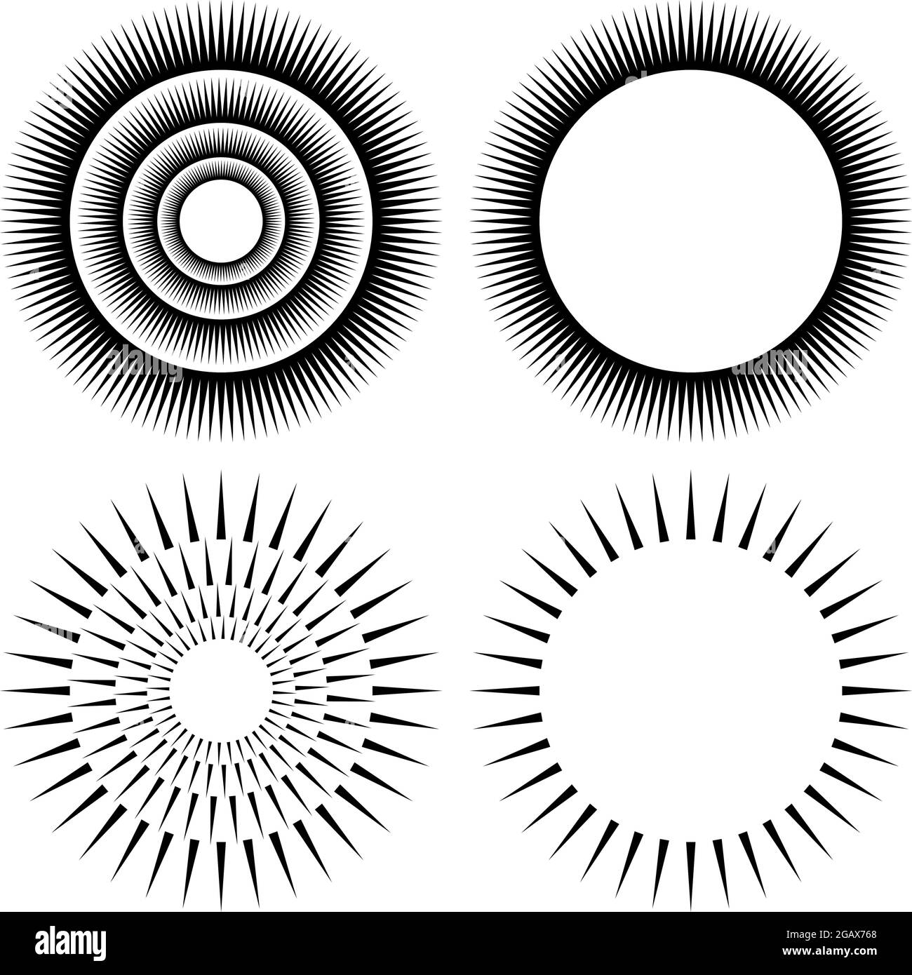 Radial, concentric, circular triangles shape, design element, icon ...