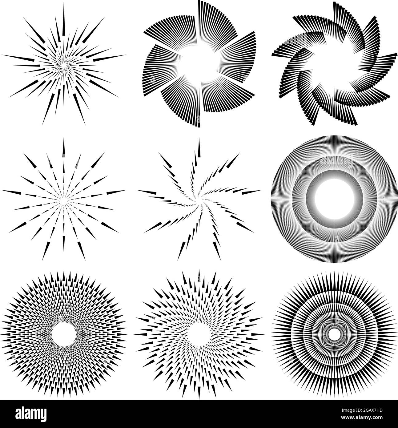 Radial, concentric, circular triangles shape, design element, icon ...
