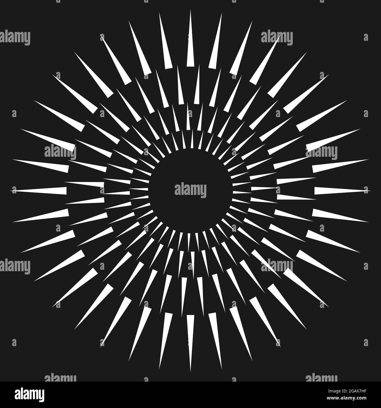 Radial, concentric, circular triangles shape, design element, icon ...