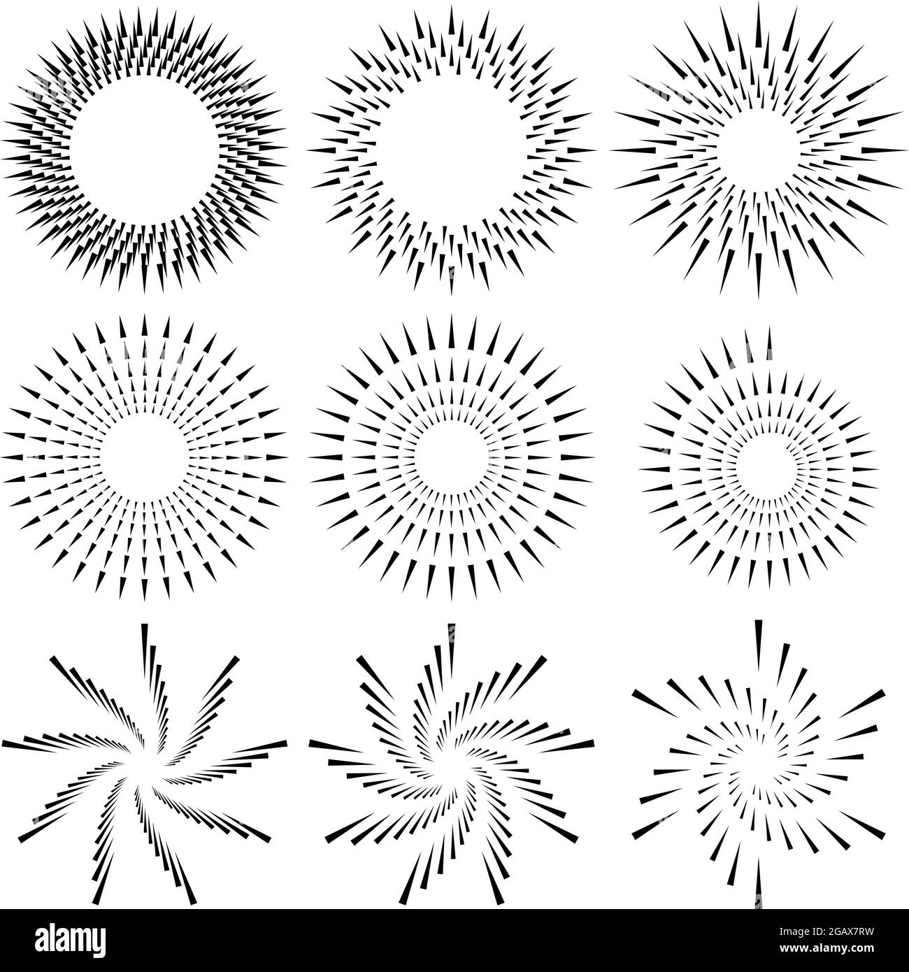 Radial, concentric, circular triangles shape, design element, icon ...