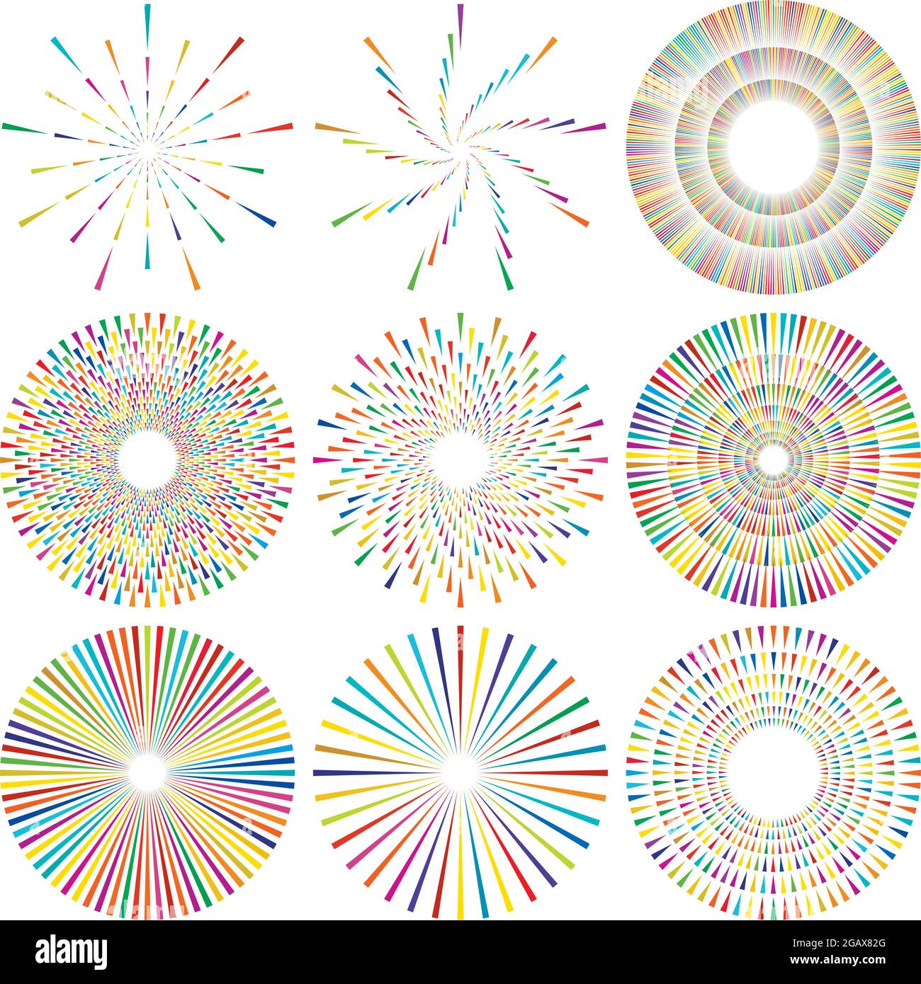 Radial, concentric, circular triangles shape, design element, icon ...