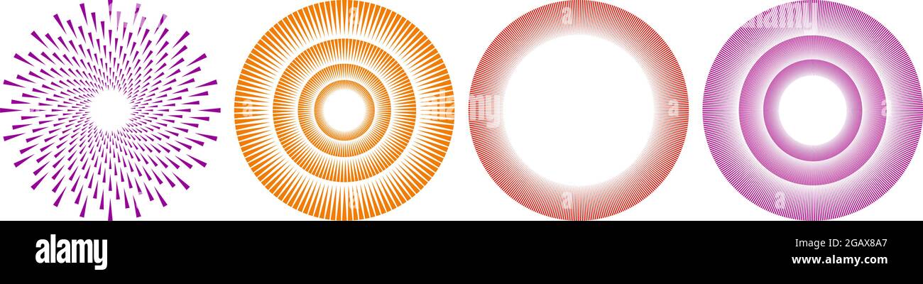 Radial, concentric, circular triangles shape, design element, icon ...