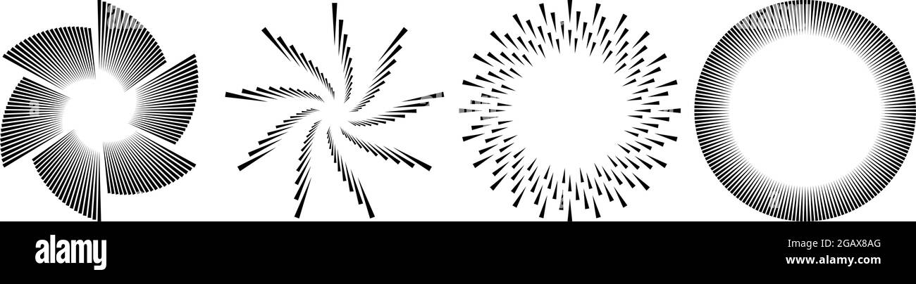 Radial, concentric, circular triangles shape, design element, icon ...