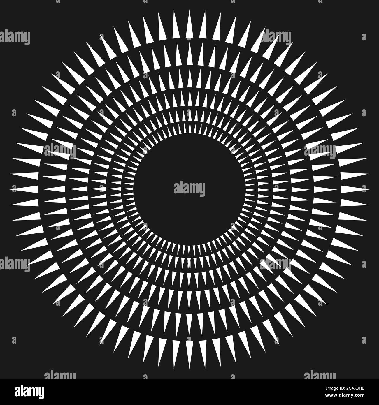 Radial, concentric, circular triangles shape, design element, icon ...