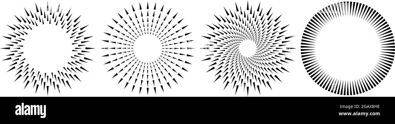 Radial, concentric, circular triangles shape, design element, icon ...