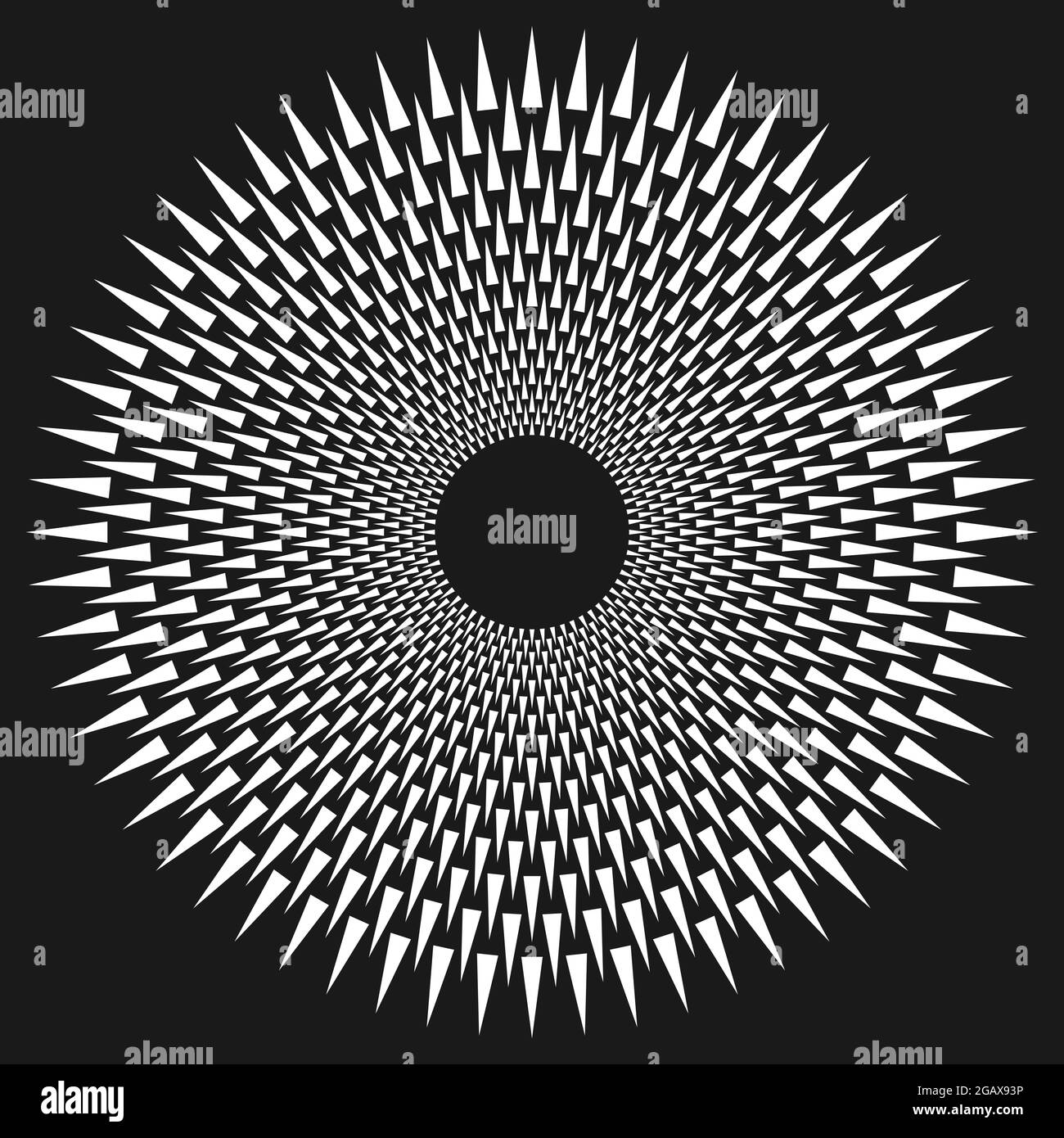 Radial, concentric, circular triangles shape, design element, icon ...