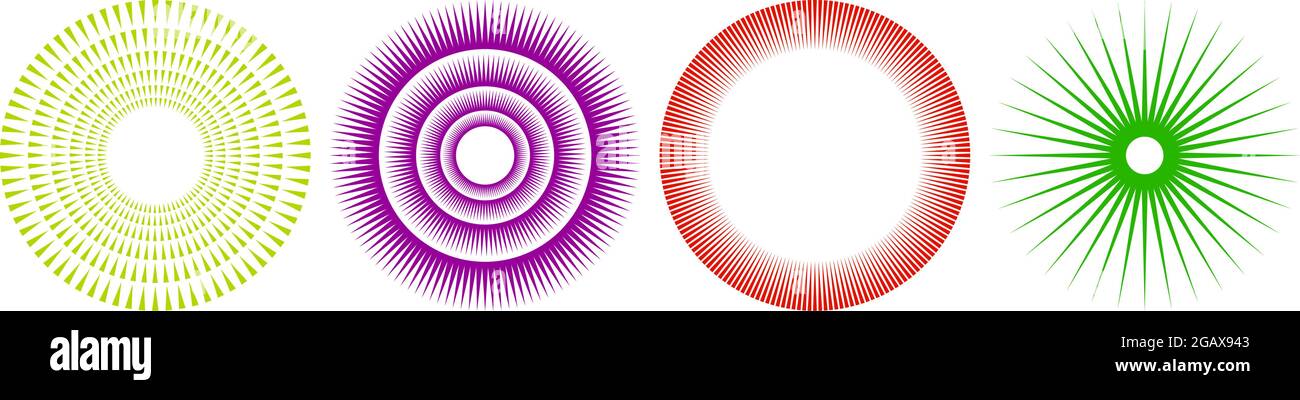 Radial, concentric, circular triangles shape, design element, icon ...