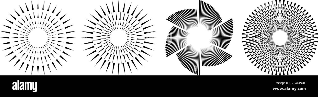 Radial, concentric, circular triangles shape, design element, icon ...