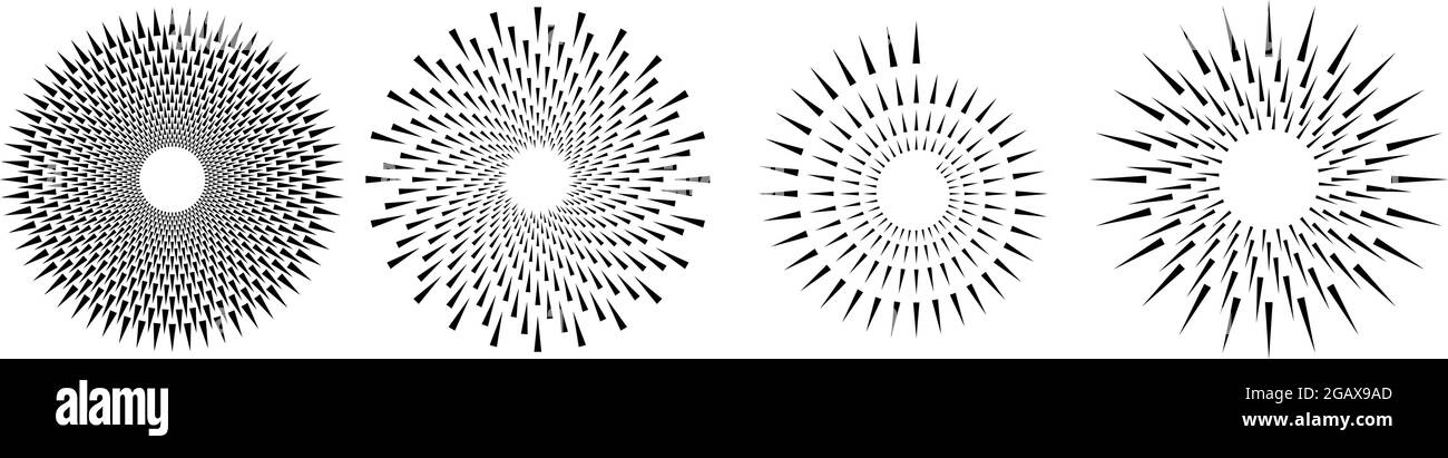 Radial, concentric, circular triangles shape, design element, icon ...