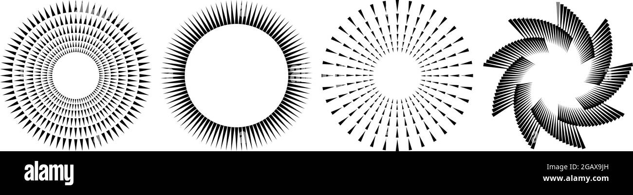 Radial, concentric, circular triangles shape, design element, icon ...