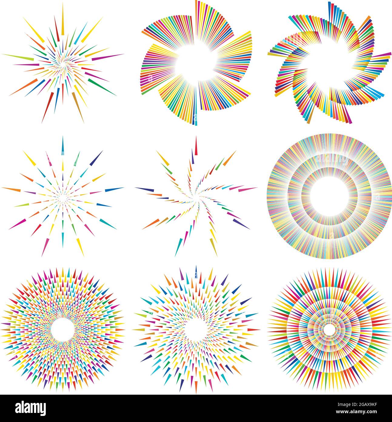 Radial, concentric, circular triangles shape, design element, icon ...