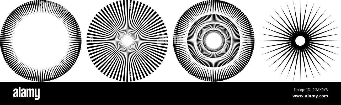 Radial, concentric, circular triangles shape, design element, icon ...