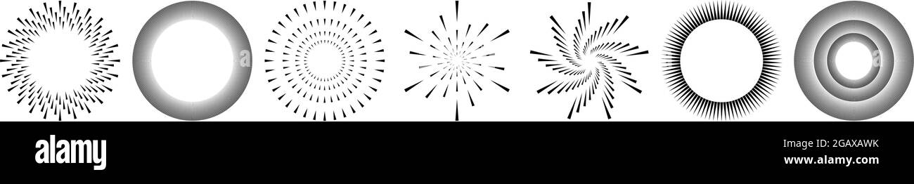Set of radial, radiating, concentric and circular lines. Abstract ...