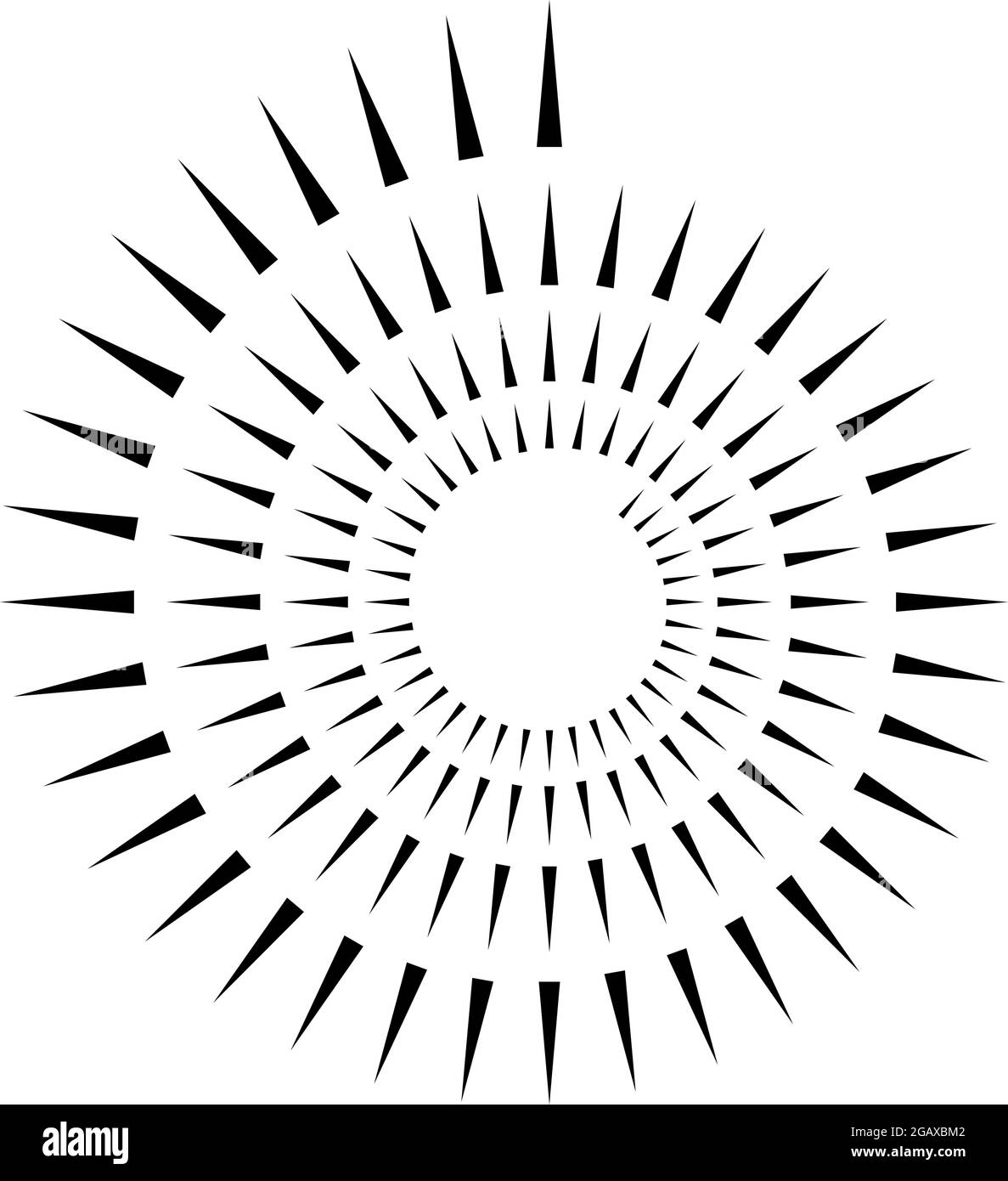 Radial, concentric, circular triangles shape, design element, icon ...