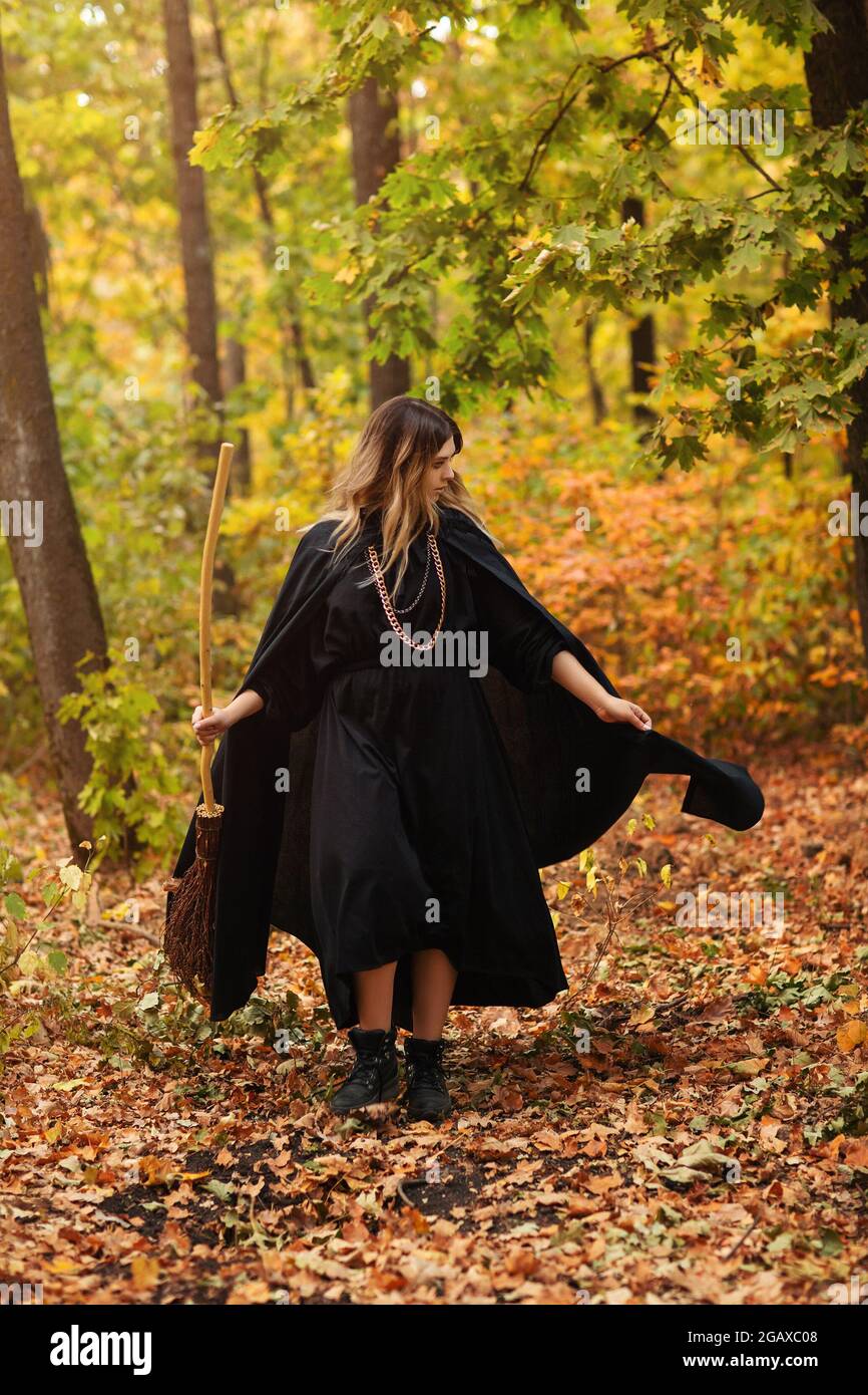 Woman gothic walking forest hi-res stock photography and images - Alamy
