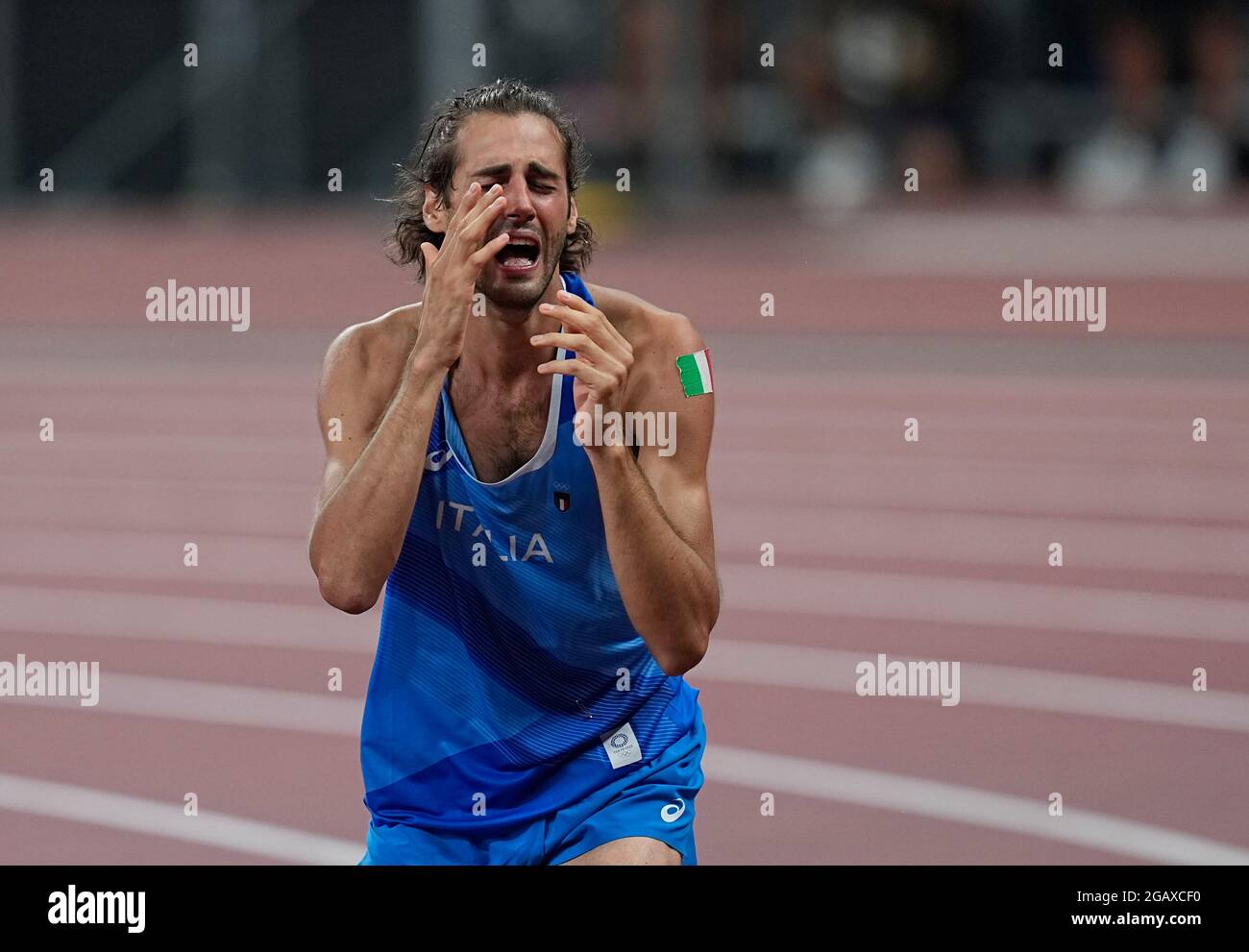 August 1, 2021: Gianmarco Tamberi celebrating his gold medal in high ...