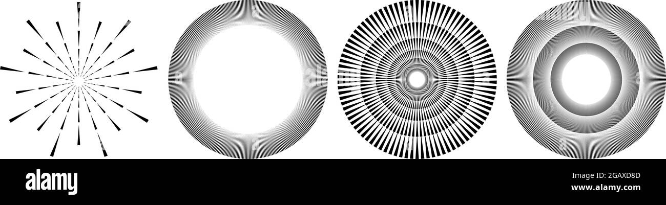 Radial, concentric, circular triangles shape, design element, icon ...