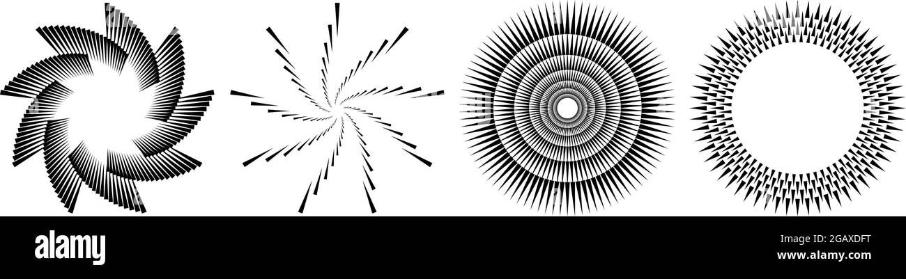 Radial, concentric, circular triangles shape, design element, icon ...