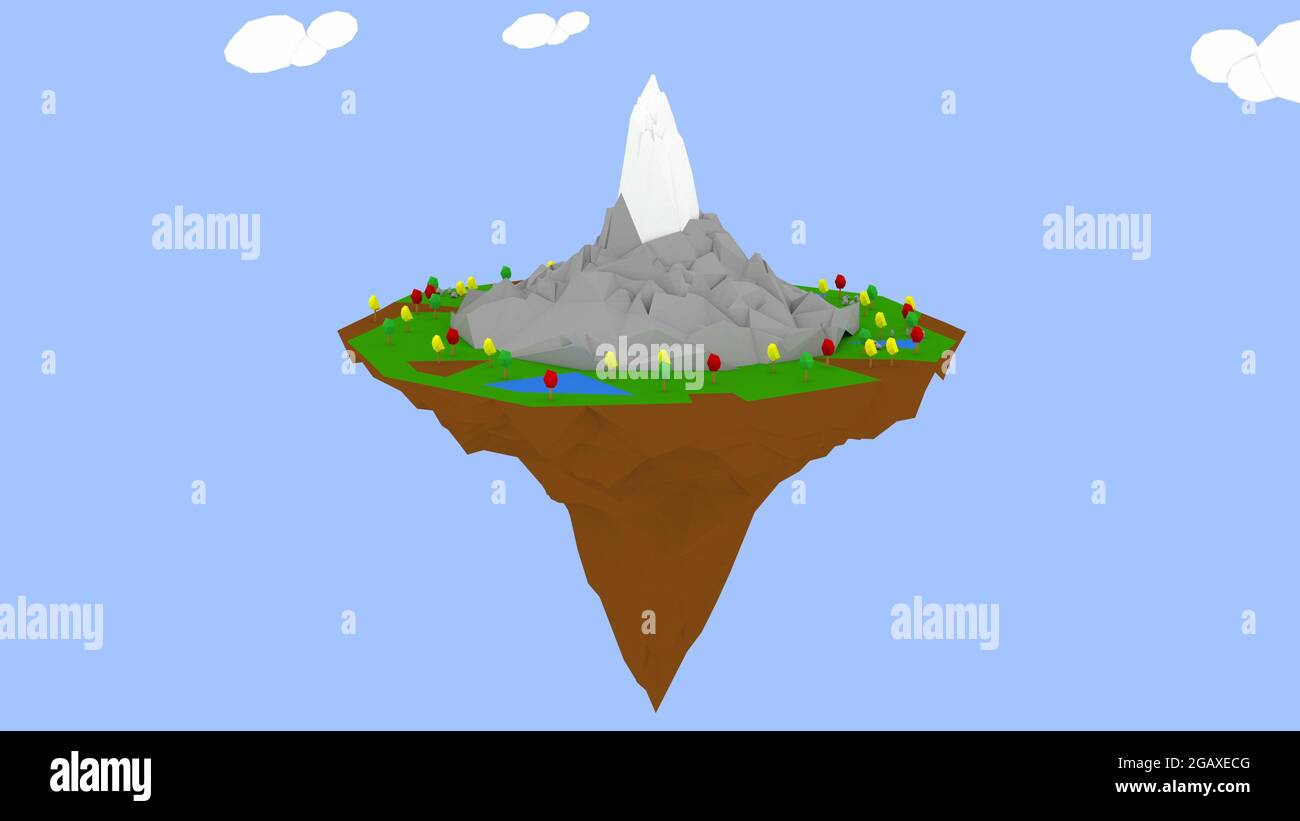 Low poly island. Ecology concept environment intro 3d render Stock ...