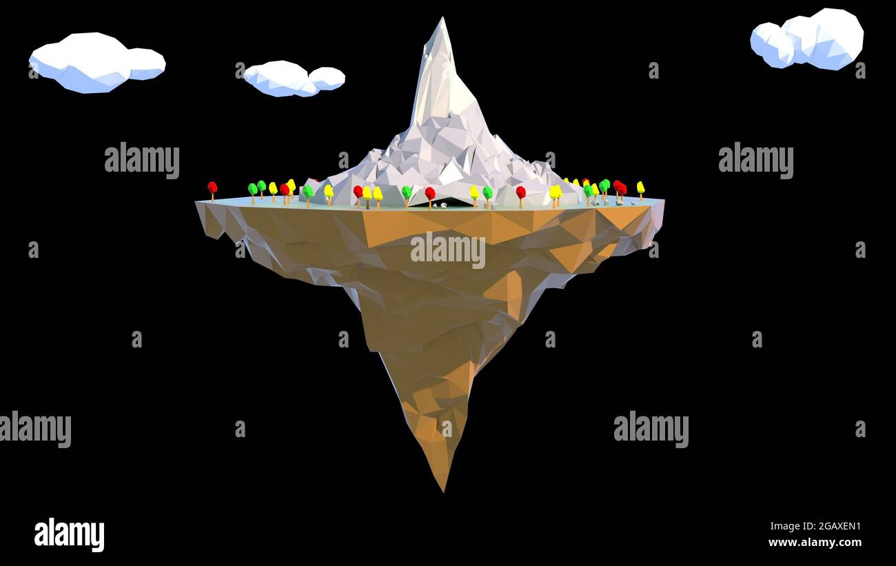 Low poly island. Landscape Concept art Green energy 3d render Stock ...