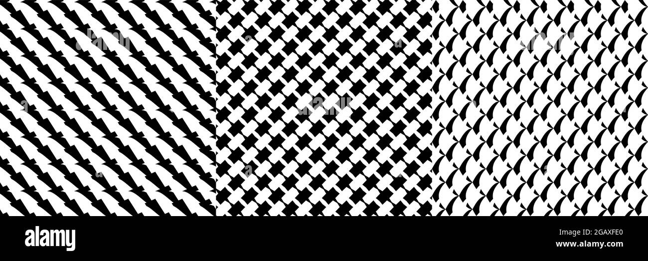 Set of 3 seamlessly repeatable, repetitive geometric pattern ...