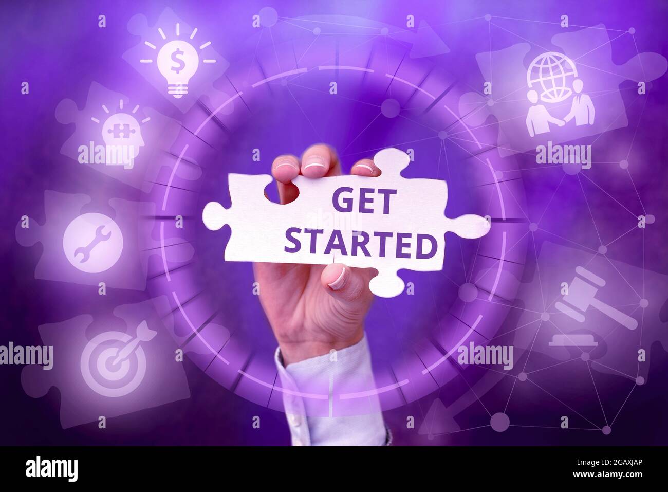 Text caption presenting Get Started. Business showcase to begin accomplishing or working on the ...