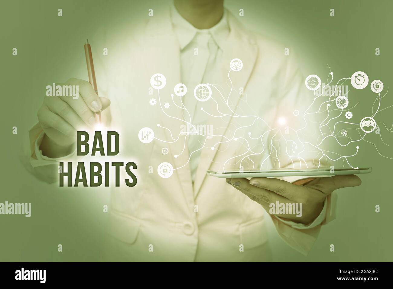 Conceptual caption Bad Habits. Business showcase the uncontrollable ...