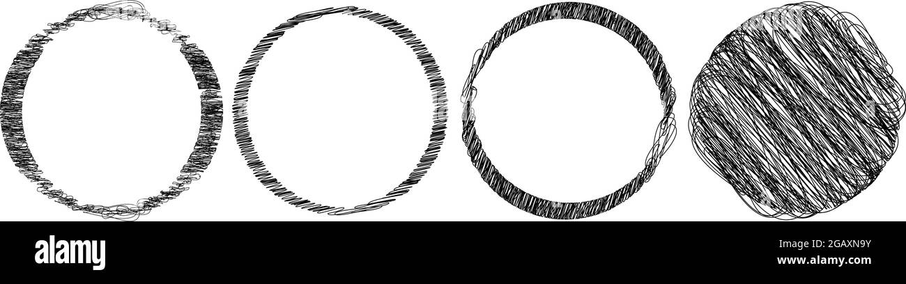 Scribble, sketchy doodle circles with hand drawn, drawing effect ...