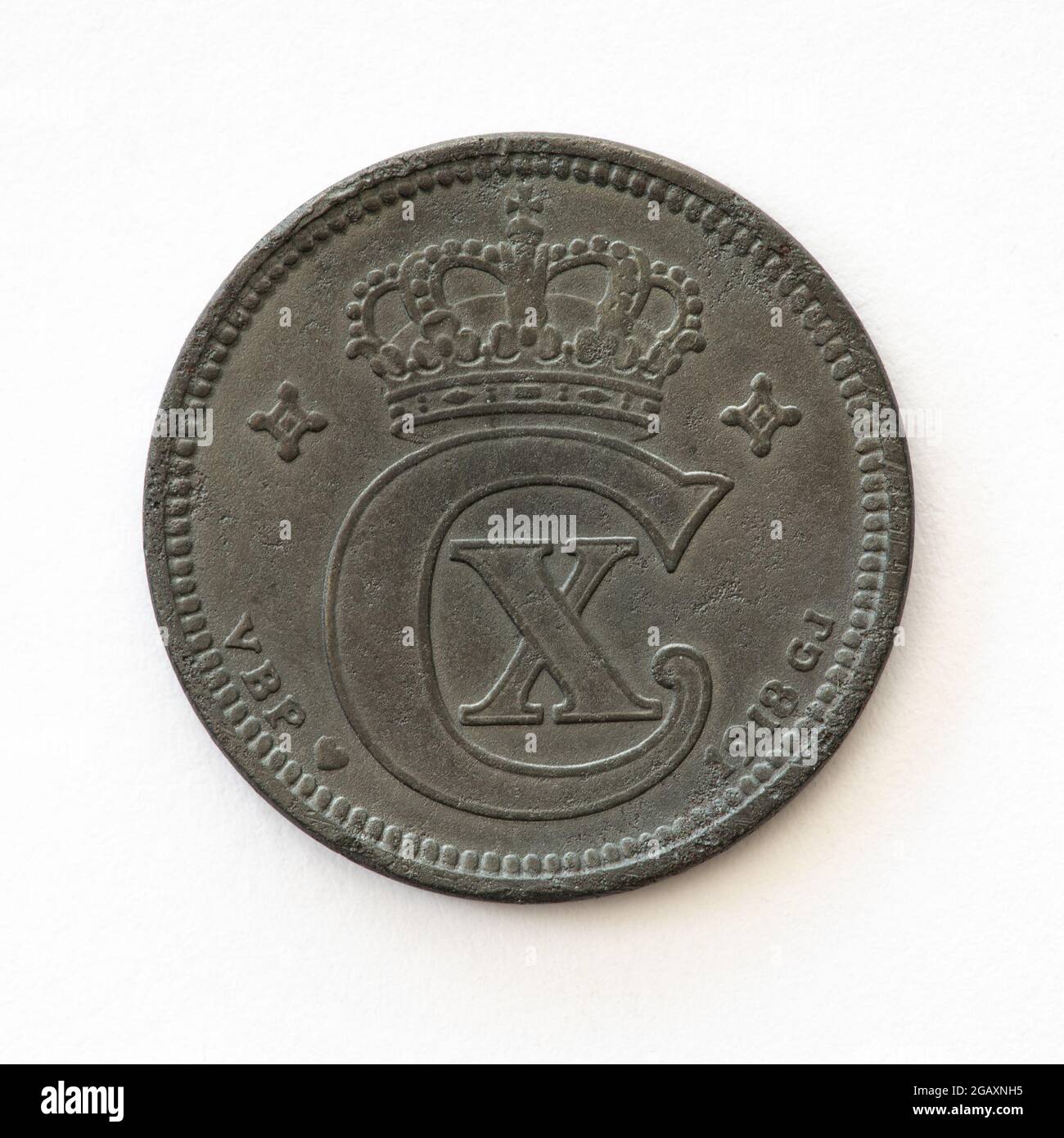 5 Ore coin from Denmark (1918) made from iron Stock Photo - Alamy