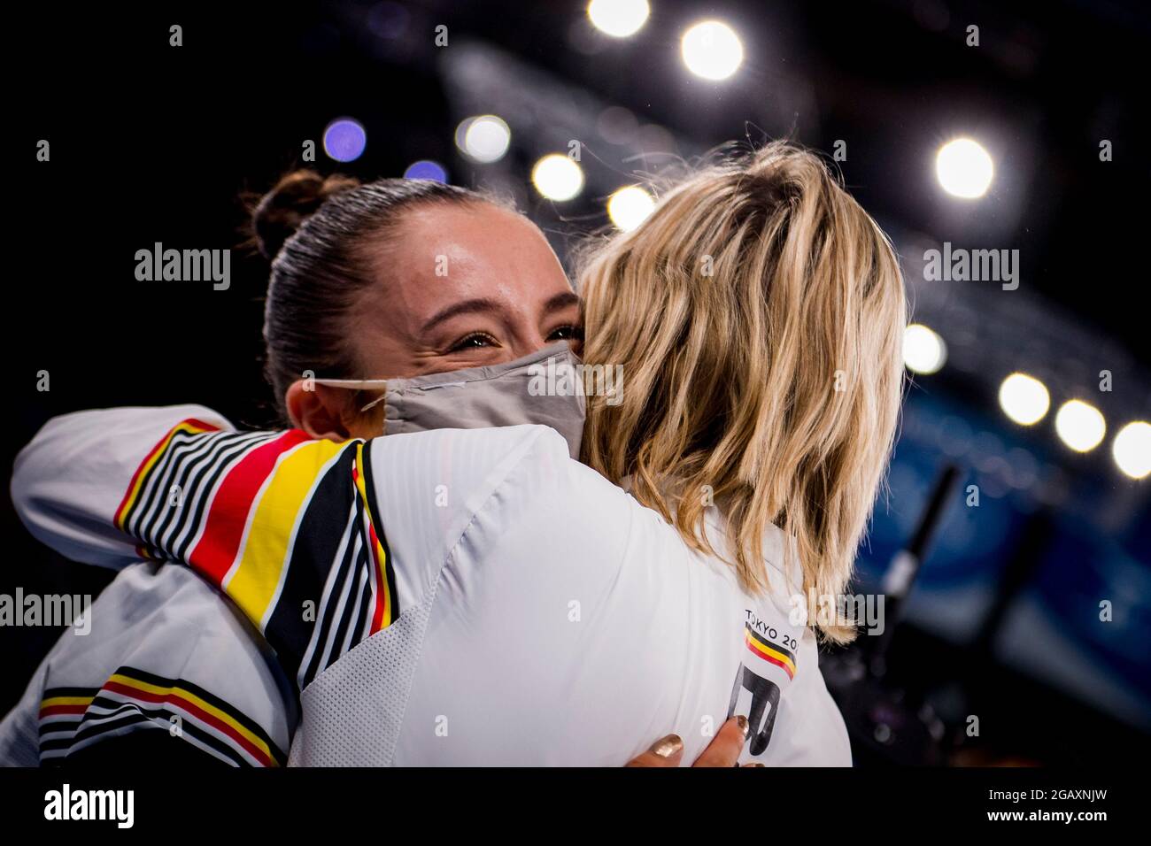 Belgian Nina Derwael and Belgian gymnastic coach Marjorie Heuls ...