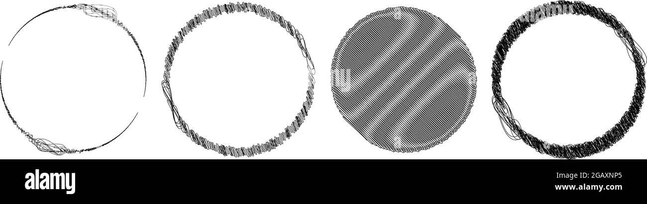 Scribble, sketchy doodle circles with hand drawn, drawing effect ...