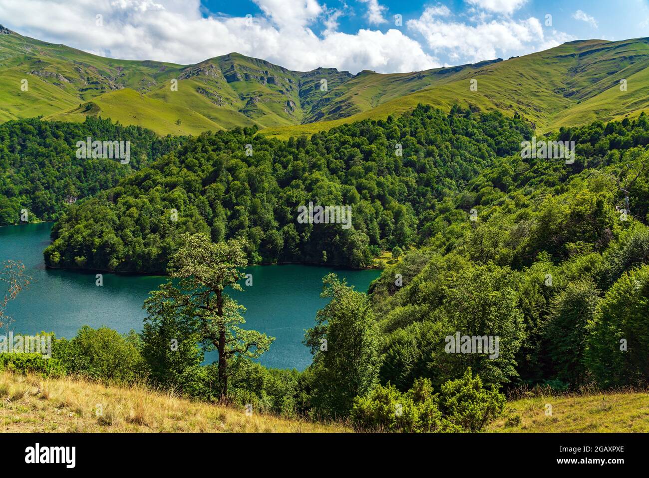 View on mountain lake MaralGol in Azerbaijan Stock Photo - Alamy