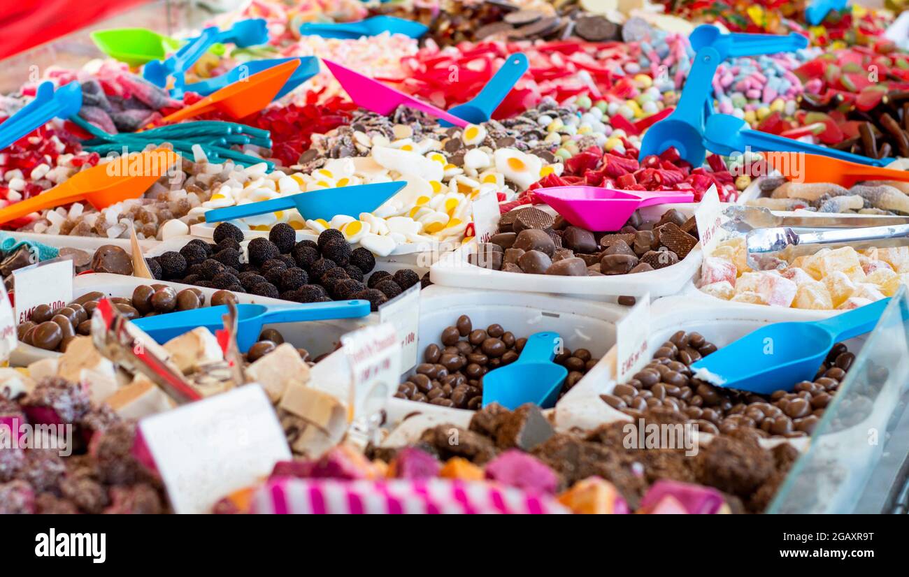Colourful sweets in the UK street market Stock Photo - Alamy