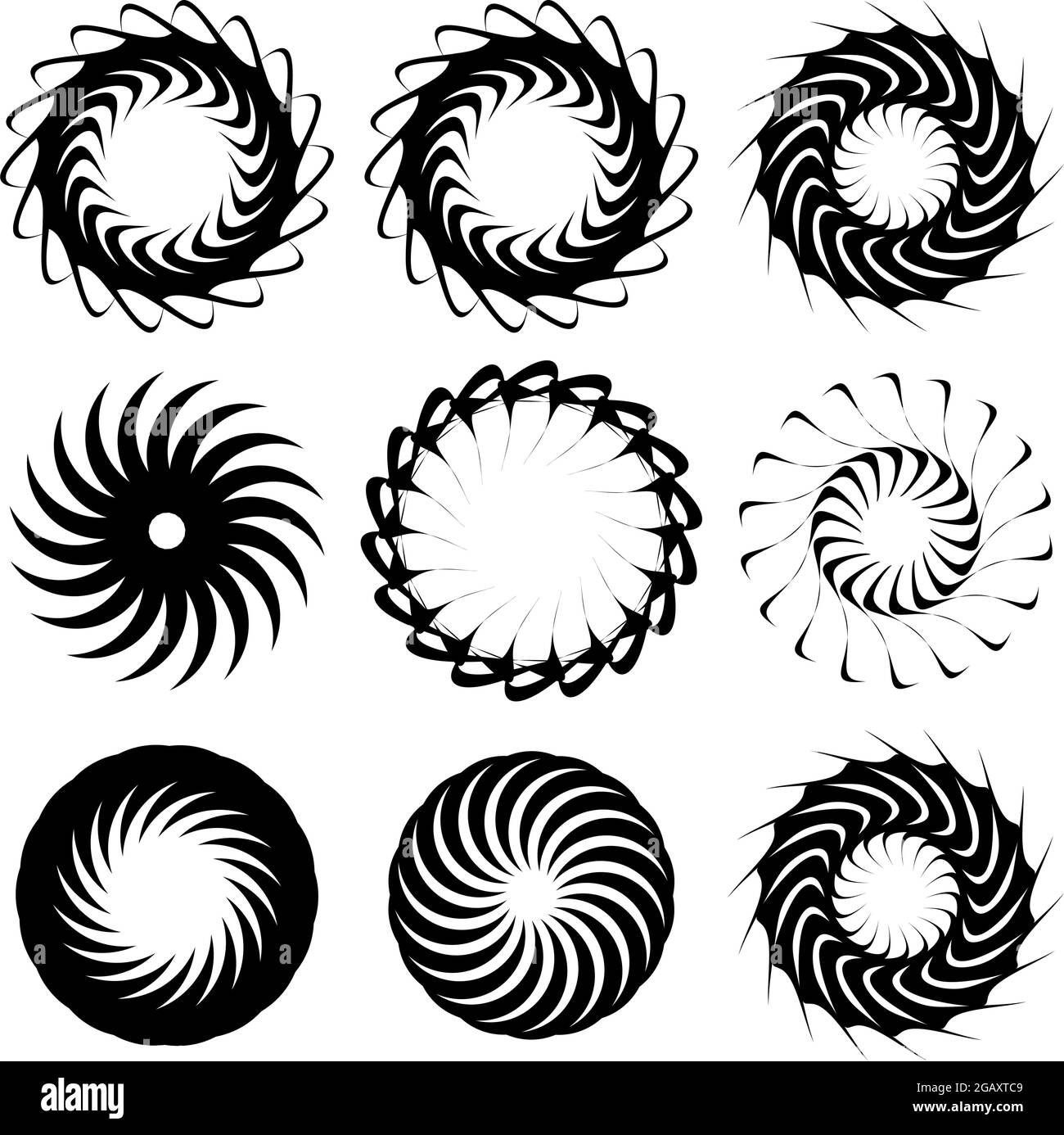 Circular, radial icon, motif, mandala shape. Swirl, twirl, helix ...