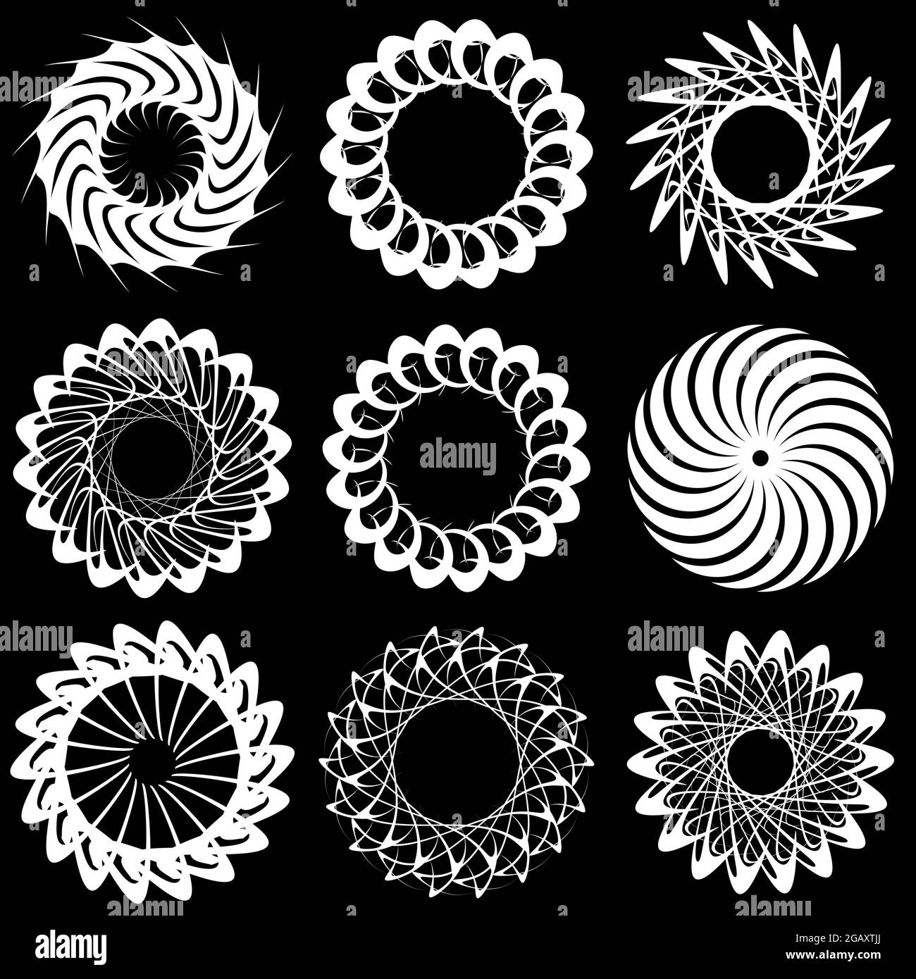 Circular, radial icon, motif, mandala shape. Swirl, twirl, helix ...