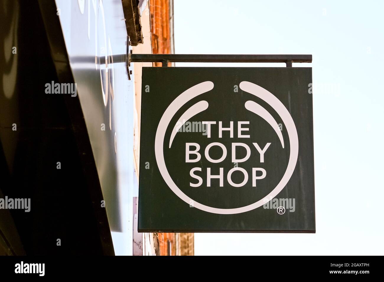 Chester, Cheshire, England - July 2021: Signs on the exterior of a ...