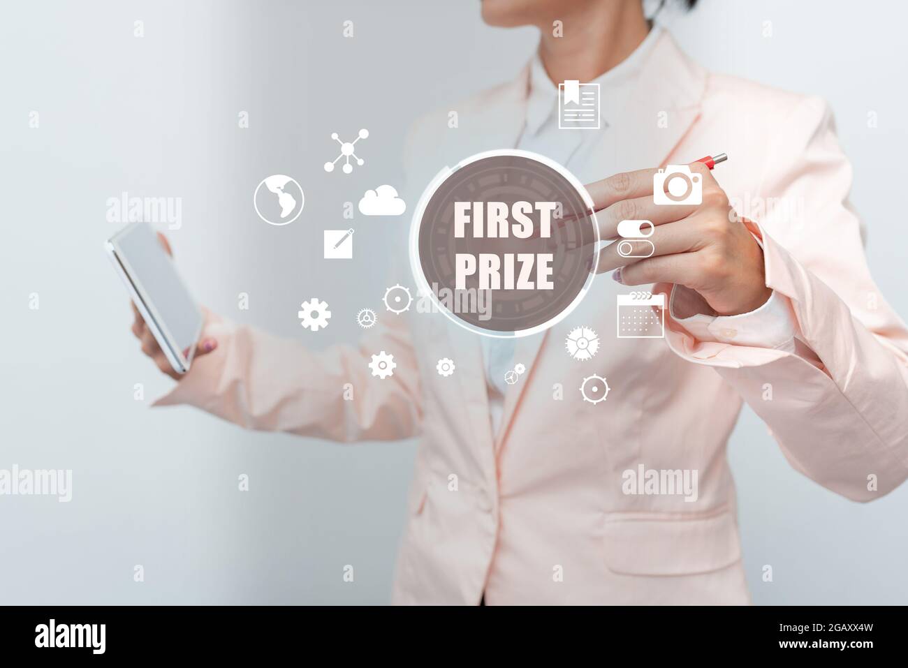 Conceptual caption First Prize. Business concept most coveted prize ...