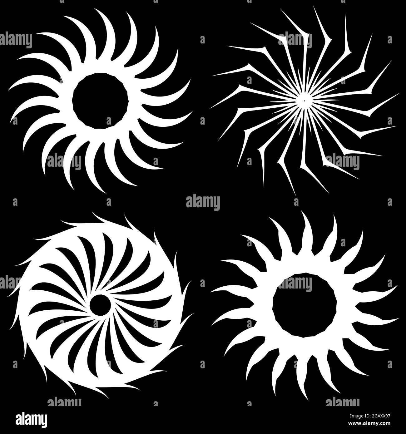 Circular, radial icon, motif, mandala shape. Swirl, twirl, helix ...