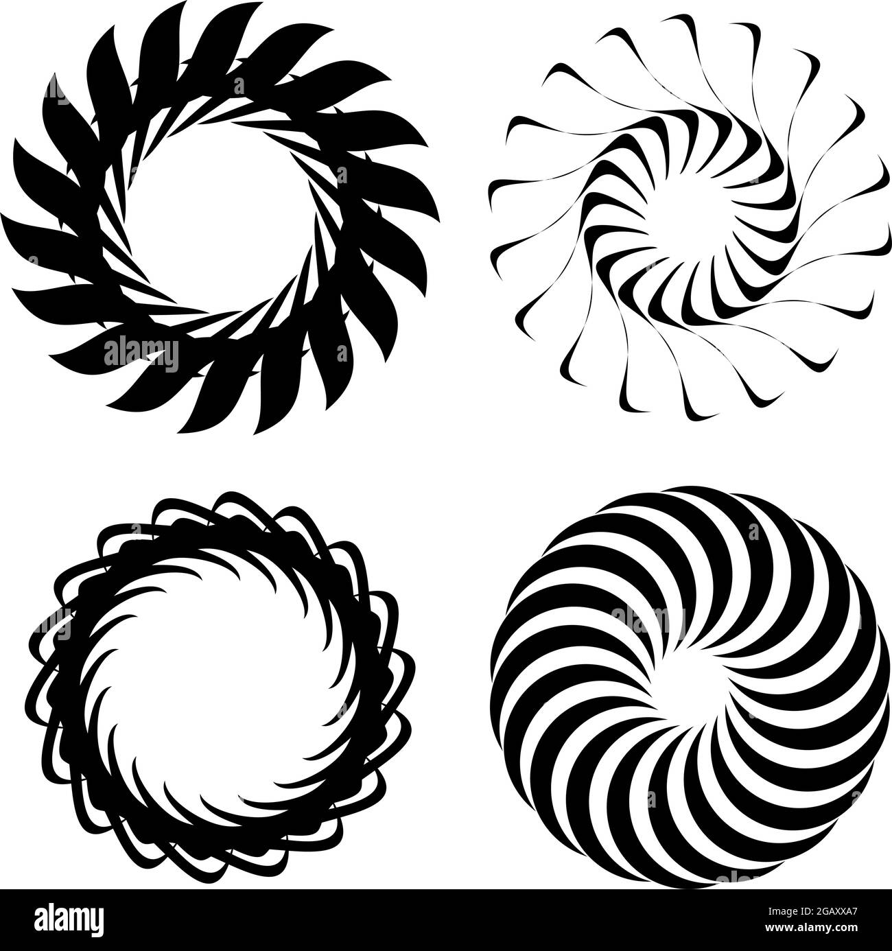 Circular, radial icon, motif, mandala shape. Swirl, twirl, helix ...